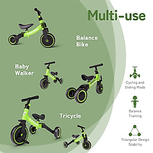 besrey 5 in 1 Toddler Bike for 10 Month to 4 Years Old Kids, Toddler Tricycle Kids Trikes Tricycle, Toys for Boy & Girl, Balance Training, Removable Pedals