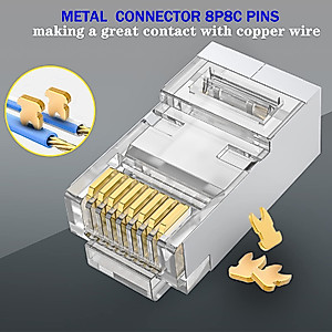AOWIZ RJ45 Connector Cat5 Cat6 Shielded RJ45 Pass Through Ends Gold Plated 8P8C Ethernet Modular Plug 50-Pack
