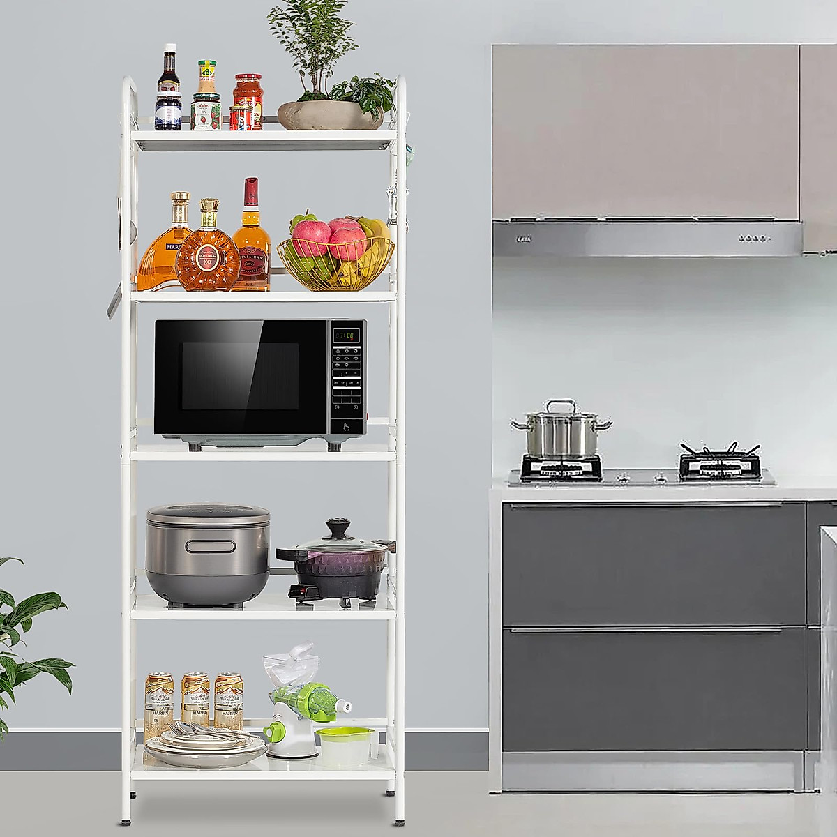 HDANI 5-Tier Standing Storage Shelf, Utility Shelves for Storage, Multifunctional Metal Storage Rack for Kitchen, Garage, Office, Bedroom (White, 23.6''Wx13.8''Dx63''H)