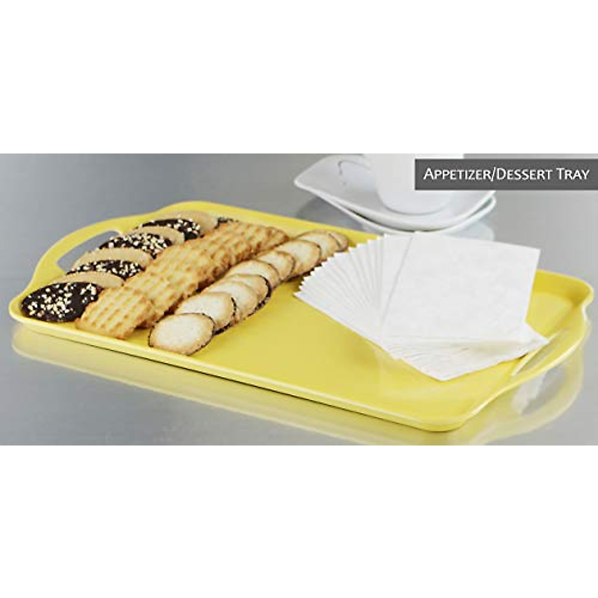 Reston Lloyd Calypso Basics Melamine Serving/Ottoman Handles, Rectangular Tray, Lemon