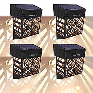 VAPTEC 4 Pack Outdoor Step Lights Decorative Solar Lights Outdoor Solar Fence Lights,Waterproof Solar Deck Lights for Patio, Stair, Pathway, Pool, Backyard,Warm White Lighting