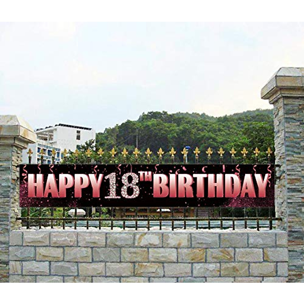 Large Happy 18th Birthday Yard Sign Banner, 18 Years Old Birthday Sign, 18th Birthday Party Supplies Decorations, 18th Birthday Black Pink Rose Gold Decorations (9.8 x 1.6 ft)