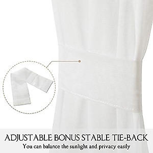 MIULEE Sheer Door Curtains 2 Panels Sidelight Window Treatment Curtains for Narrow Glass Door/Kitchen/Front Door Linen Textured 25 x 72 Inches with Tieback, White