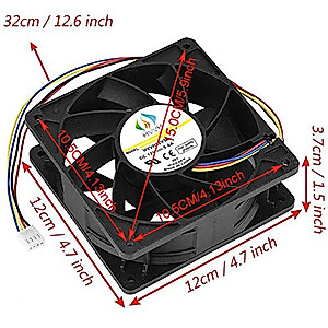 HVVH Dual Ball Bearings High Speed Durable 4 Pin DC 12V 5A 7000 RPM Cooling Fan Brushless Replacement Case Fan for Antminer Bitmain S7 S9 D3 L3 E9 T9 etc All BTC Miner Server (5A 7000RPM)