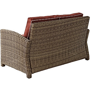 Crosley Furniture Bradenton Wicker Outdoor Loveseat, 2-Person Patio Couch for Porch, Deck, Backyard, Brown with Sangria Cushions