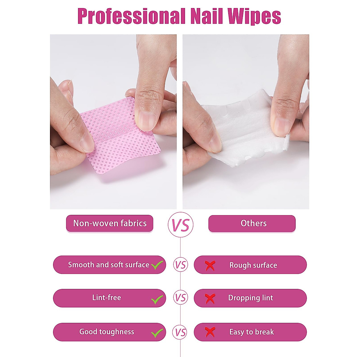 TEOYALL Lint Free Nail Wipes, 400 PCS Non-Woven Fabric Nail Cleaning Pads Pink Lash Extensions Glue Cleaning Wipes Nail Salon Supplies (400 PCS)