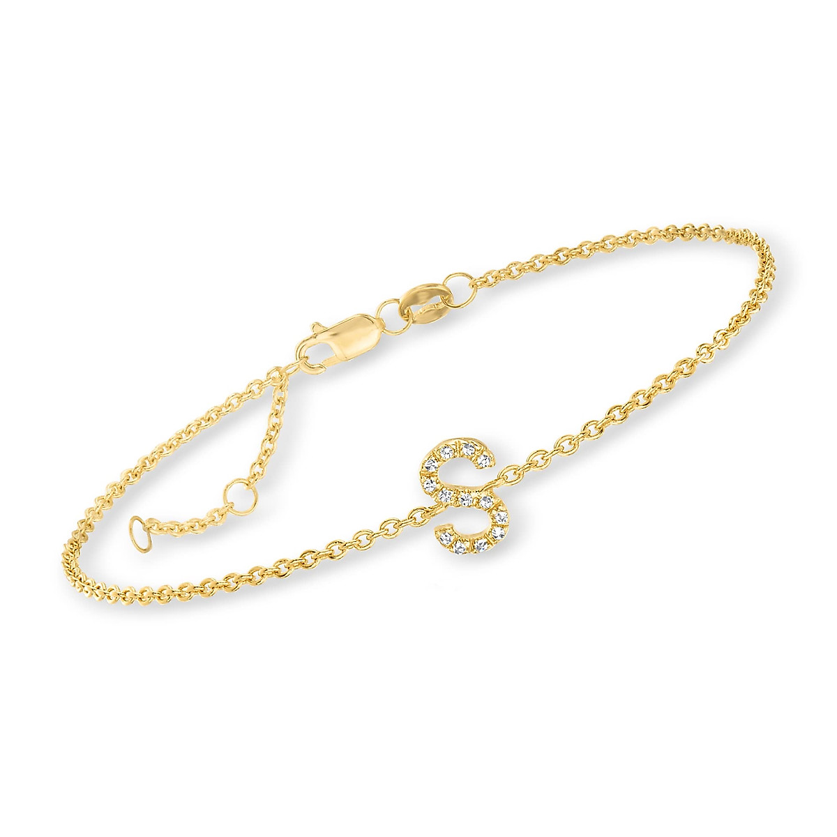 Ross-Simons B - Diamond-Accented Initial Bracelet in 18kt Gold Over Sterling. 7 inches