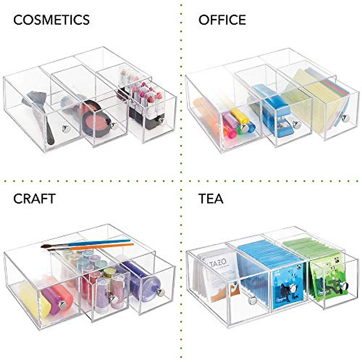 mDesign Plastic Stackable Desktop Organizer Tower Storage Station with 3 Drawers for Home Office - Holds Pens, Sticky Notes, Binder Clips, Notepads, Gel Pens, or Erasers - Lumiere Collection - Clear