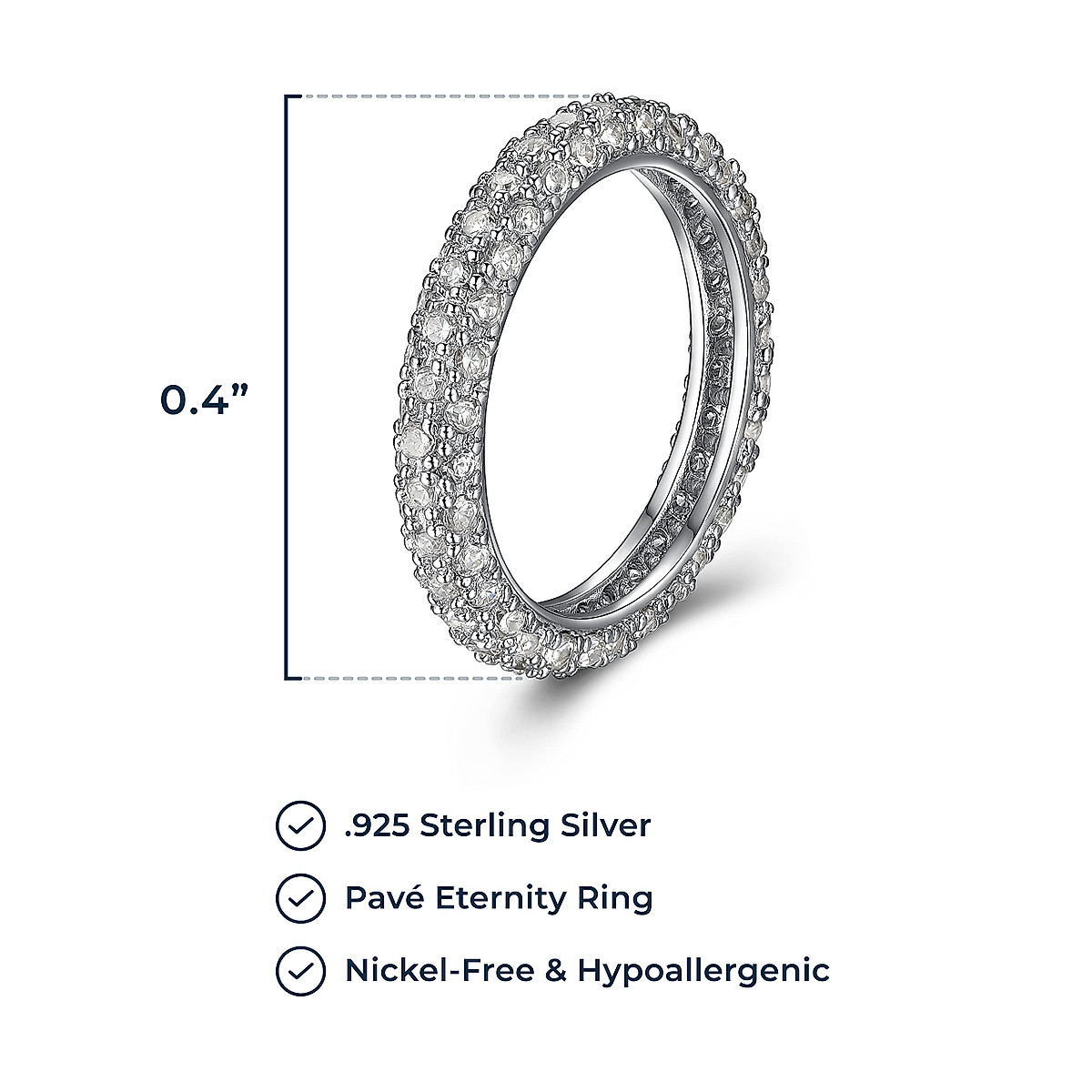 MORGAN & PAIGE Pavéd Eternity Ring - Classic Cubic Zirconia Pavé Ring Anniversary Eternity Band - 925 Sterling Silver Women’s Infinity Ring - Size 7