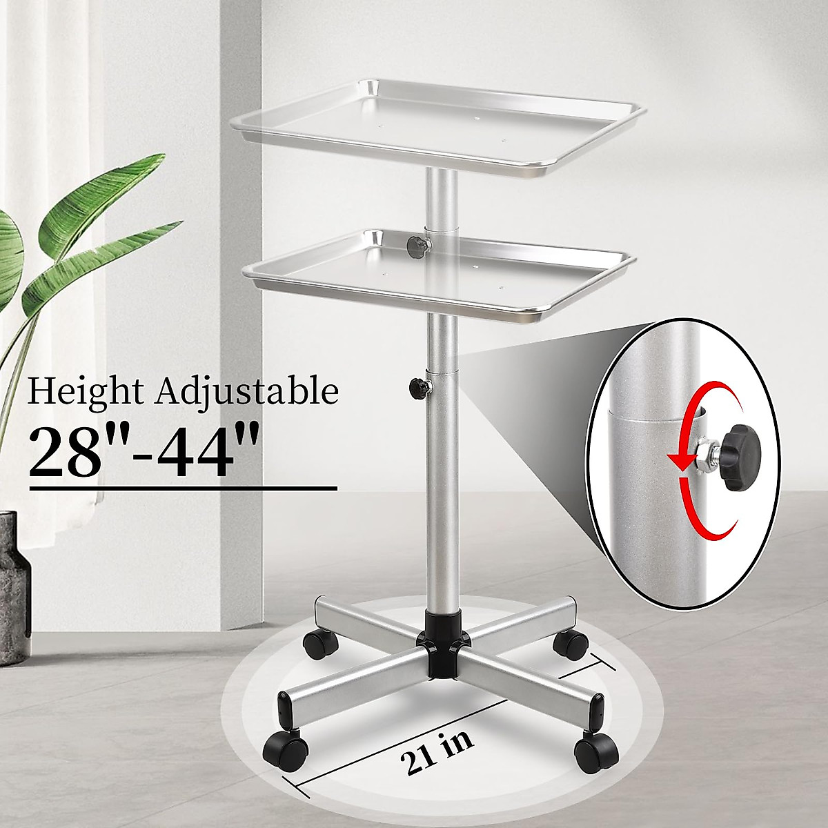 Salon Tray Cart,Aluminum Instrument Salon Tray on Wheels,Height Adjustble Storage Utility Cart,Hair Salon Tray,Tattoo Tray on Wheels