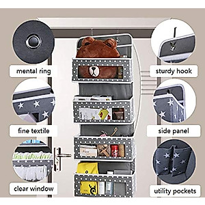 Baby Organizer Baby Over Door Organizer Nursery Closet Canbinet Baby Storage Bedroom Wall Hanging Storage 4 Clear Window Pocket Wall Mount Storage Organizer with 2 Mental Hooks