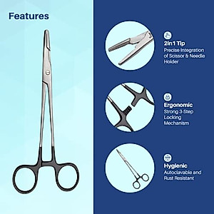 Olsen Hegar Needle Holder, Needle Driver with Scissors Cutting Edges, Scissor Clamp Forceps Fly Tying by Artman Instruments (6 Inches)