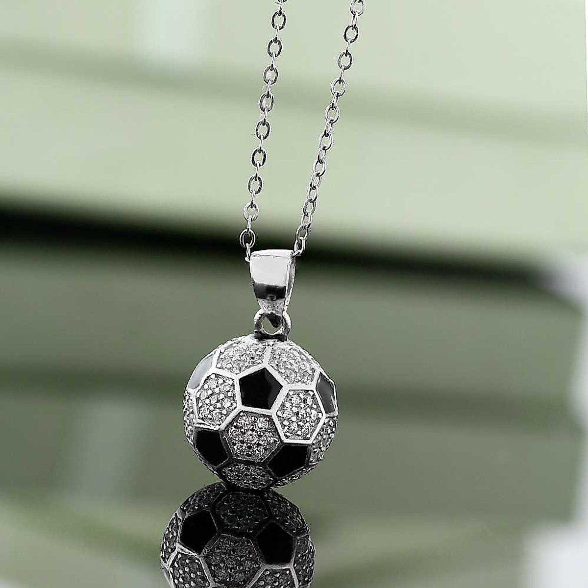 Gem Stone King 925 Sterling Silver Soccer Ball Pendant Necklace with Shimmering White Zirconia Stones | 1.30 Cttw | 1/2 Inch | A Stunning Gift for Soccer Fans and Athletes! | With 18 Inch Silver Chain