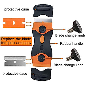 Razor Blade Scraper, 5 Pack Razor Scraper Tool with 20 Plastic and 20 Metal Razor Blades, Cleaning Scraper, for Removing Label, Registration Sticker, Tint, Grease from Windshield, Appliance, Glass