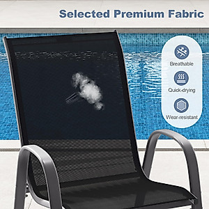 S AFSTAR Patio Chairs Set of 4, Stackable Patio Chairs Set with Armrests and Breathable Seat Fabric, Outdoor Dining Chairs Set for Patio, Pool Side, Backyard