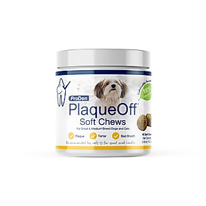 ProDen PlaqueOff Soft Chews with Natural Kelp - for Small & Medium Breed Dogs & Cats - Supports Normal, Healthy Teeth, Gums, and Breath Odor in Dogs & Cats - 45 Soft Chews