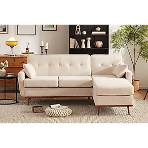 Weture 80" L Shape Couch with Extended Convertible Chaise, Comfy Sectional Couches for Living Room, 3 Seater Couch L Shaped Sofa for Small Spaces(Linen-Beige)