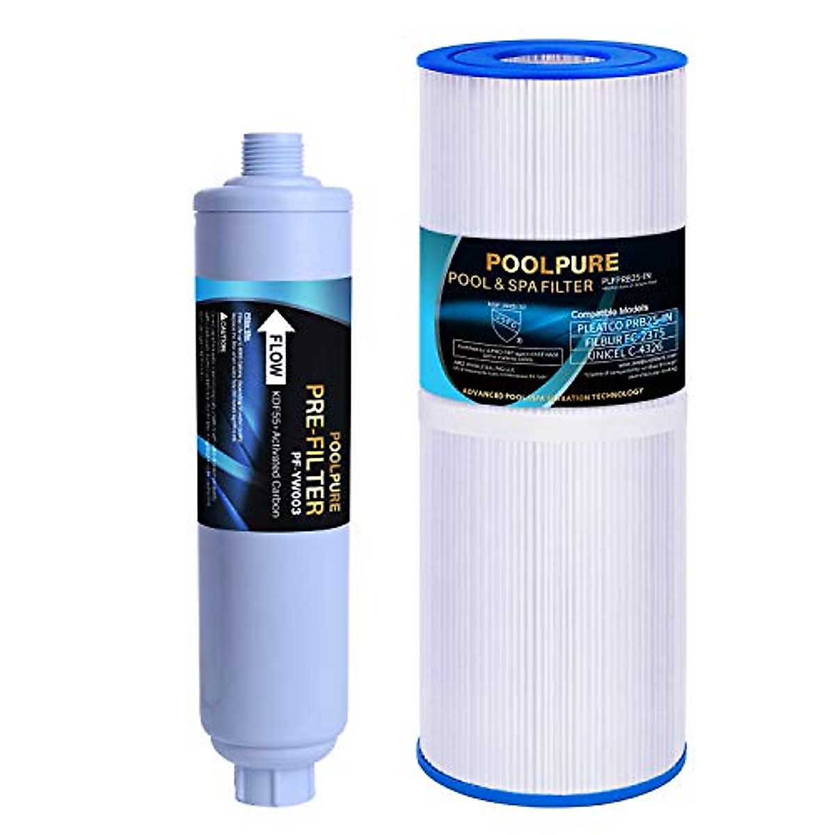 POOLPURE Garden Hose End Pre Filter and PRB25-IN Replacement Spa Filter Suit, Compatible with Unicel C-4326, Guardian 413-106, 3005845, 17-2327, 5X13 Drop in Hot Tub Filter