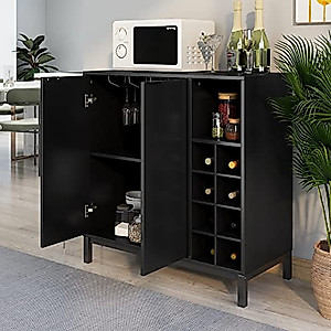 LUMISOL Kitchen Sideboard Buffet for Storage with Door and Wine Cabinet Wood Sideboard Bar Cabinet for Living Room Dining Room Buffet Server Cupboard Wine Cabinet with Storage