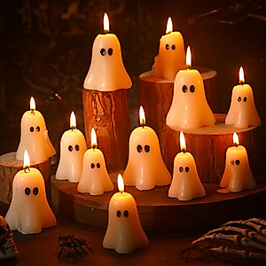 MTLEE 12 Pcs Halloween Ghost Candles Spooky Burning Candle Halloween Decoration Candles Novelty Ghost Shaped Tea Lights Candle Gifts for Halloween Party Table Home Decor(1.97/2.36/2.76 Inch,White)