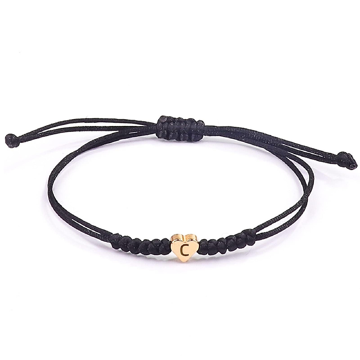 Black Initial Bracelet Initial C Charm Letter Bracelets for Women Men Teen Girls Handmade Rope Braided Initial Bracelets Heart Letter Woven Bracelet Graduation Mothers Day Gifts for Mom(C)