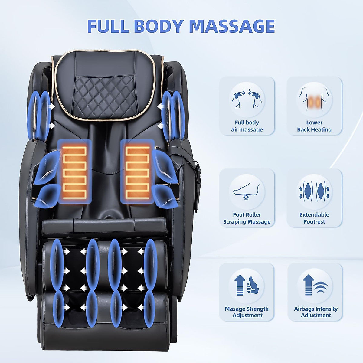 CYBERIX Massage Chair Full Body with Heat,Full Body Zero Gravity SL-Track Shiatsu Massage Chair,Massage Recliner Chair,Air Pressure,Bluetooth Speaker (Black)