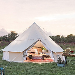 Dream House Outdoor Waterproof Cotton Canvas Family Camping Bell Tent (Beige Cotton Canvas Tent, Diameter 5 meter)