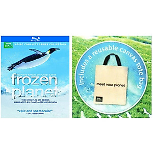 Frozen Planet the Complete Series Collection BBC [Blu-ray, 3-Disc Set] Narrated by David Attenborough + Includes a'13 by '15 Reusable Canvas Tote Bag "meet your planet" Logo