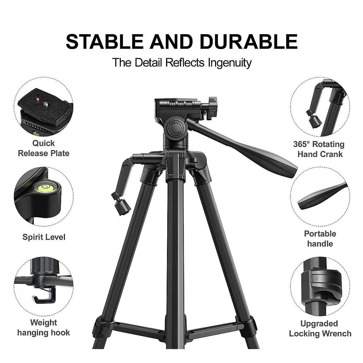RALENO 60-Inch Tripod for Camera, Photography Video Tripod with Holder & Bag, Compact Lightweight Tripod for iPhone