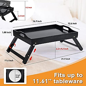Greenual Breakfast Bed Tray for Eating with Adjustable Height Serving Tray with Folding Legs Food Tables with Locking Legs Phone Holder Portable Laptop Snack Platter for Bedroom Picnic - Black