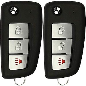 KeylessOption Keyless Remote Uncut Flip Key Fob for Nissan Frontier Murano Titan Versa Xterra Infiniti (DIY Program Included) Pack of 2