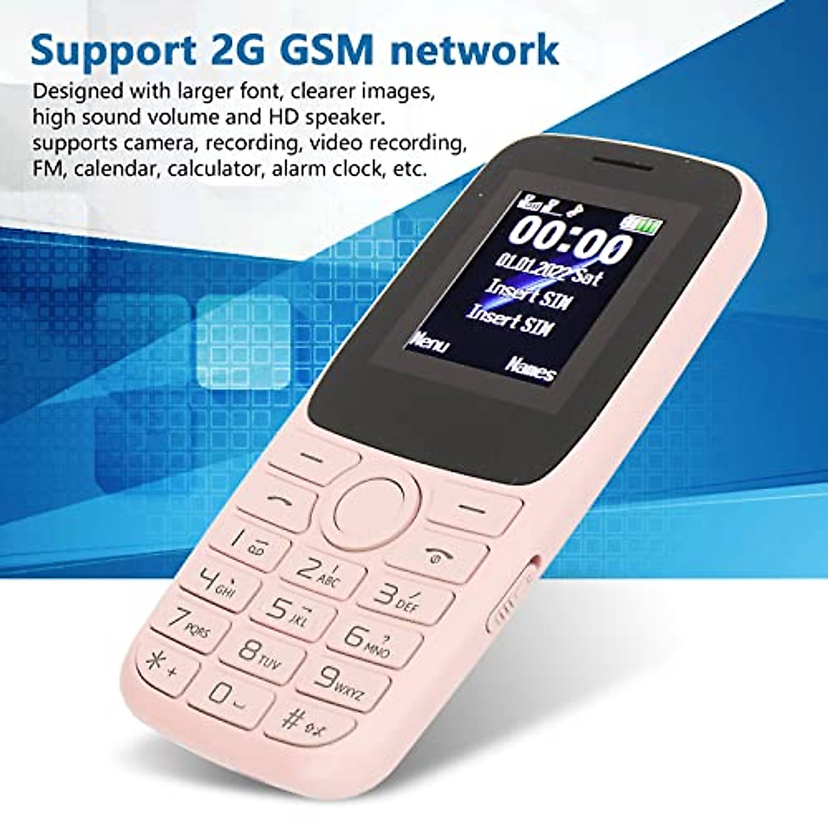 Unlocked Cellphone, 1400mAh Large Font Big Buttons 2.4in Screen Senior Cell Phone 2G GSM for Travel (Pink)