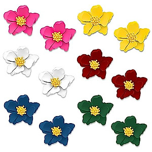 Ronglry 6pcs Boho Flower Stud Earrings for Women Chic Flower Statement Earrings Summer Earrings Flower Shaped Earrings with Gold Bud Hawaiian Earrings for Women Floral Earrings Jewelry Gifts-6pcs