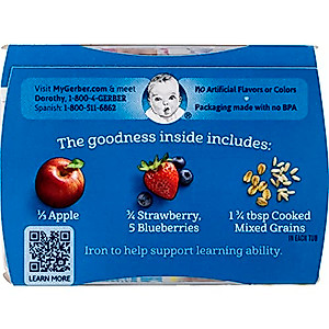Gerber 2nd Foods Baby Food Tubs, Apple Strawberry Blueberry with Mixed Cereal, 2 - 4 Ounce Tubs Per Pack (Pack of 4)