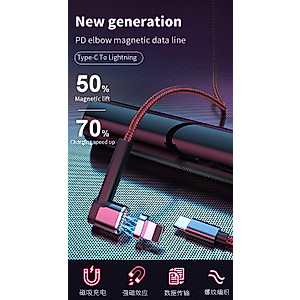 Strong Magnetic USB C to iOS 16 PD Fast Charging Cable, Right Angle, 90 Degree, 8 pin Data Syncing L-Tip 27W 20W 9V3A Cord, Nylon Braided for iPhone 14 13 12 Mini Pro Max 11 Xs Xr iPad Air, 1.2m 4ft