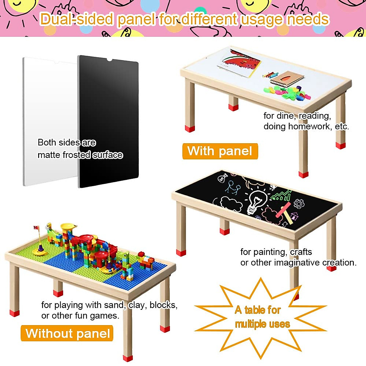 Swity Home Sensory Table 31x21x16 Inch Kids Activity Table with Blackboard & Whiteboard Desktop, Wooden Kids Play Table Art Table Desk for Toddlers Ages 1-12 to Study, Drawing, Craft, Play Sand, Meals