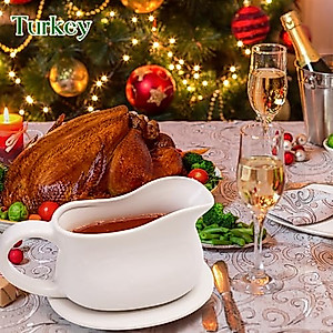 Gonioa 17oz ceramic Gravy Boat with Saucer Stand, Set of 2, Porcelain Gravy Boat with Dripless Lip Spout, Serving Dish for Salad Dressings, Creamer, Warming Sauces, Microwave & Freezer Safe (White)