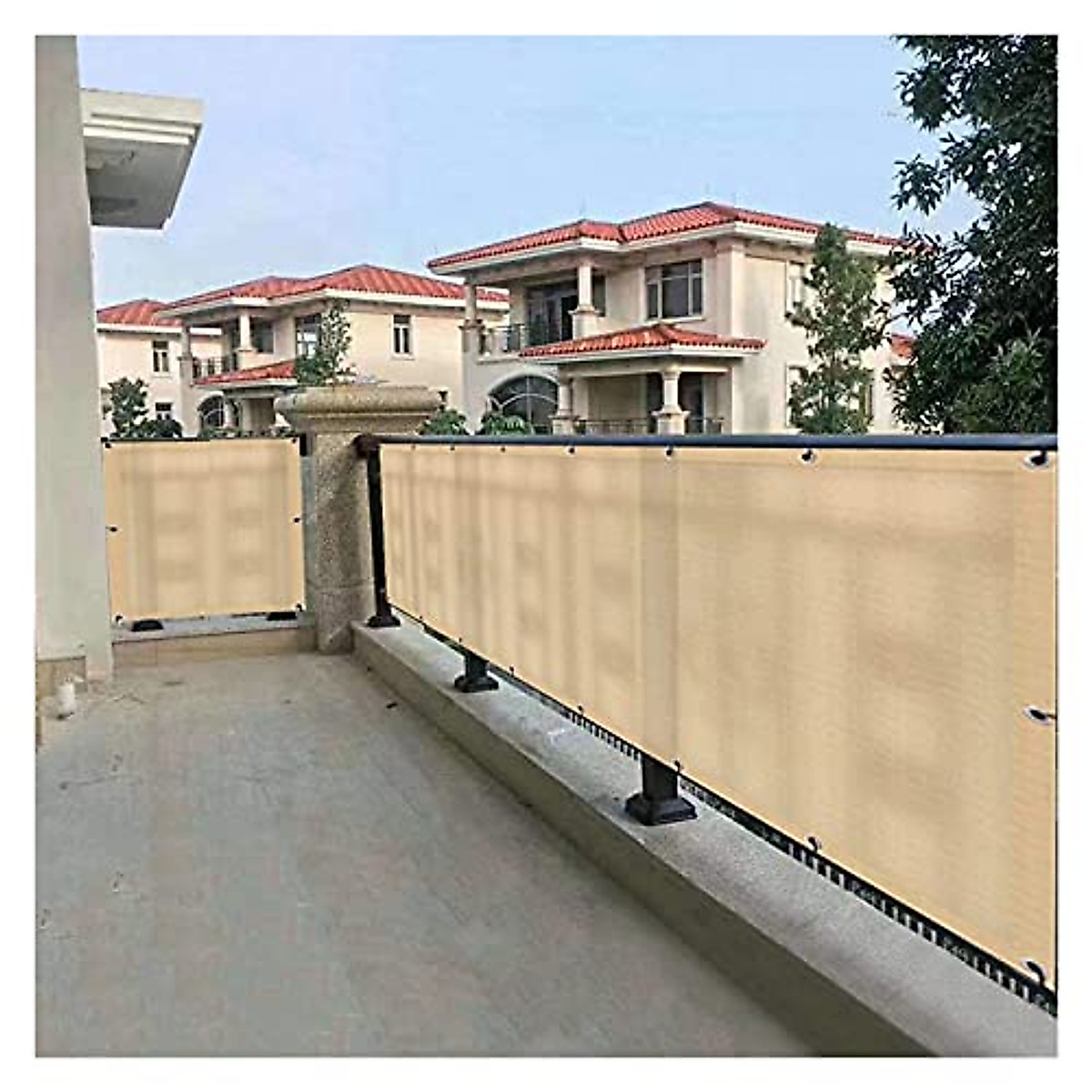 ALBN Balcony Privacy Screen Height 110/120/150cm Windproof Fence Shade Net Cover with Rope HDPE Used for Balcony Garden Patio (Color : Beige, Size : 110x200cm)