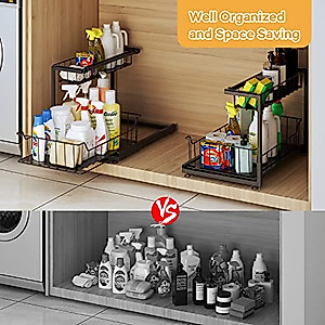 Suppino Under Sink Organizer, 2-Tier Metal Put Out Under Kitchen Sink Organizers and Storage, Sliding Shelf Cabinet Organizer for Kitchen, Bathroom, Desk, etc