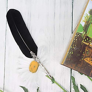 GLOGLOW Quill Pen, European Retro Feather Quill Dip Pen Fountain Pen Sign Pen Set with 5 Replacement Tips Calligraphy Feather Quill Dip Pen Set(Black)