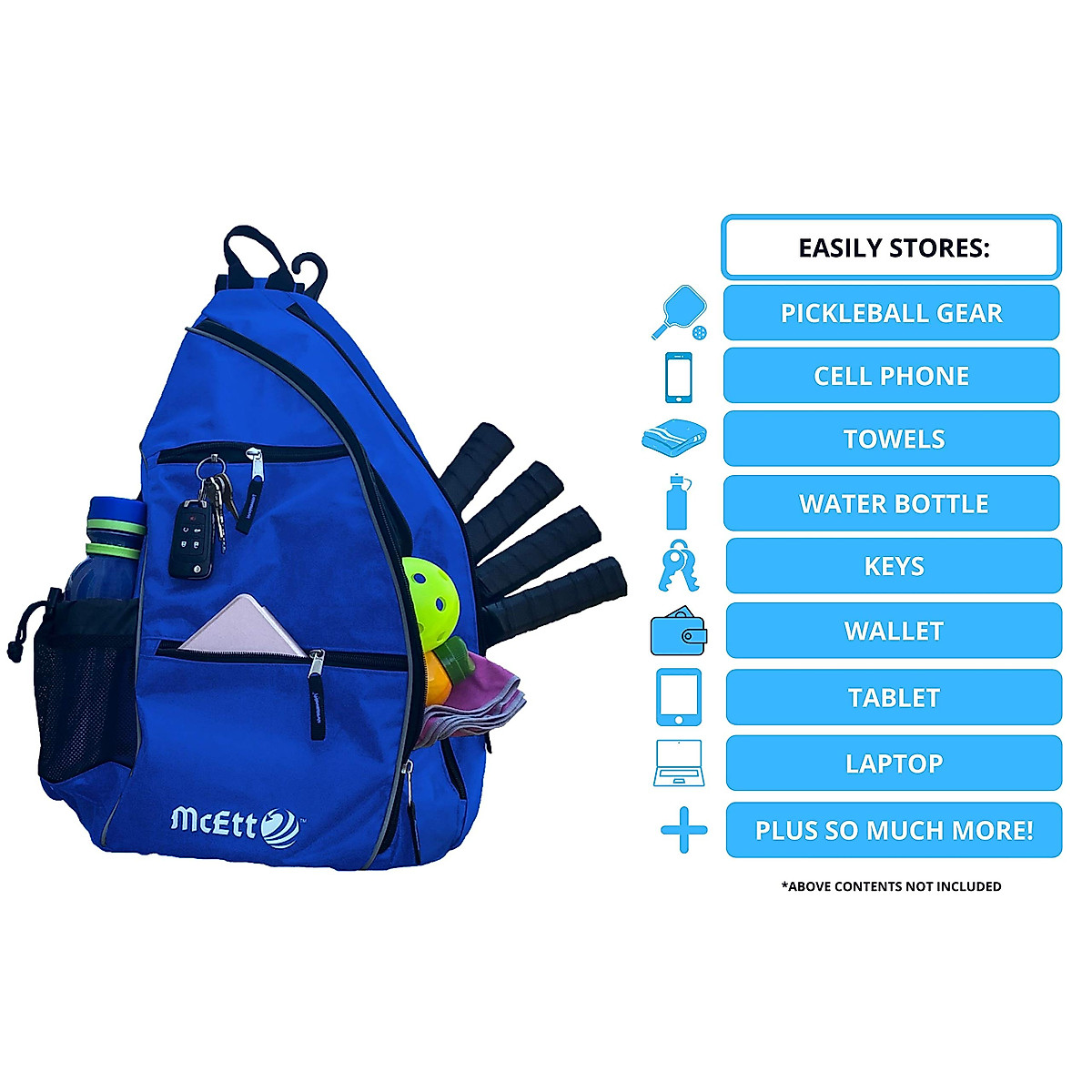 McEtt Pickleball Sling Bag – Adjustable Crossbody Backpack for Women Men – Holds Pickleballs, Paddles, Water Bottle, Gear