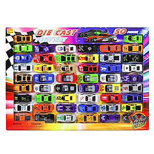 KidPlay Kids Die Cast Toy Race Car Set Assorted Colors Boys Toy Vehicles 50pc