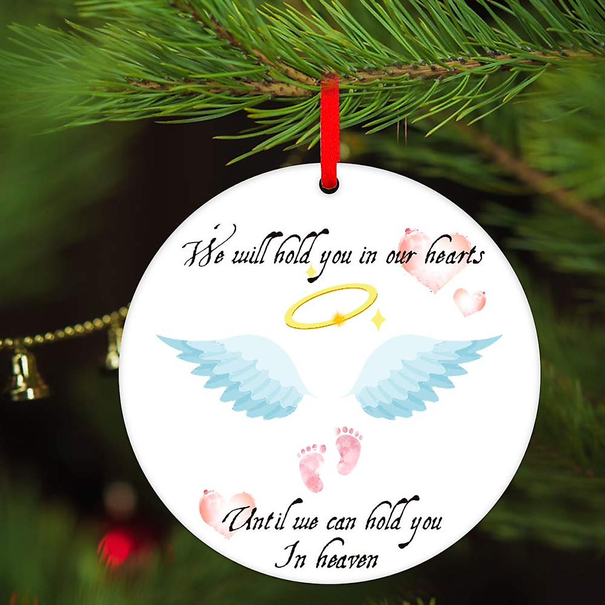 FaCraft Baby Christmas in Heaven Ornament - 3" Angel Memorial Christmas Ornaments - Footprint Hold You in Our Hearts Loss of Baby Sympathy & Memorial Gifts