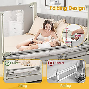 BABY JOY Bed Rails for Toddlers, 79'' Extra Long, Height Adjustable Kids Rail Guard w/Double Safety Lock, Breathable Mesh, Folding Baby Bedrail for Queen King Size Mattress, Box Spring & Slats, Gray