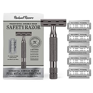 ROCKWELL RAZORS 2C Razor with 5 Blades, 6 Piece Set, Gunmetal Chrome