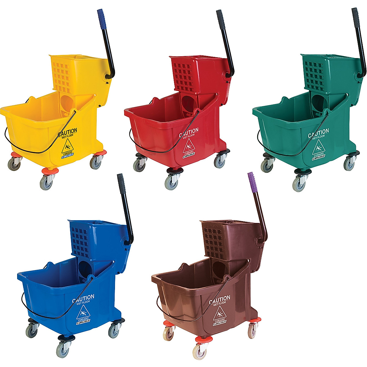 Carlisle FoodService Products Mop Bucket with Side-Press Wringer for Floor Cleaning, Restaurants, Offices, And Janitorial Use, Polyproylene, 26 Quarts, Red