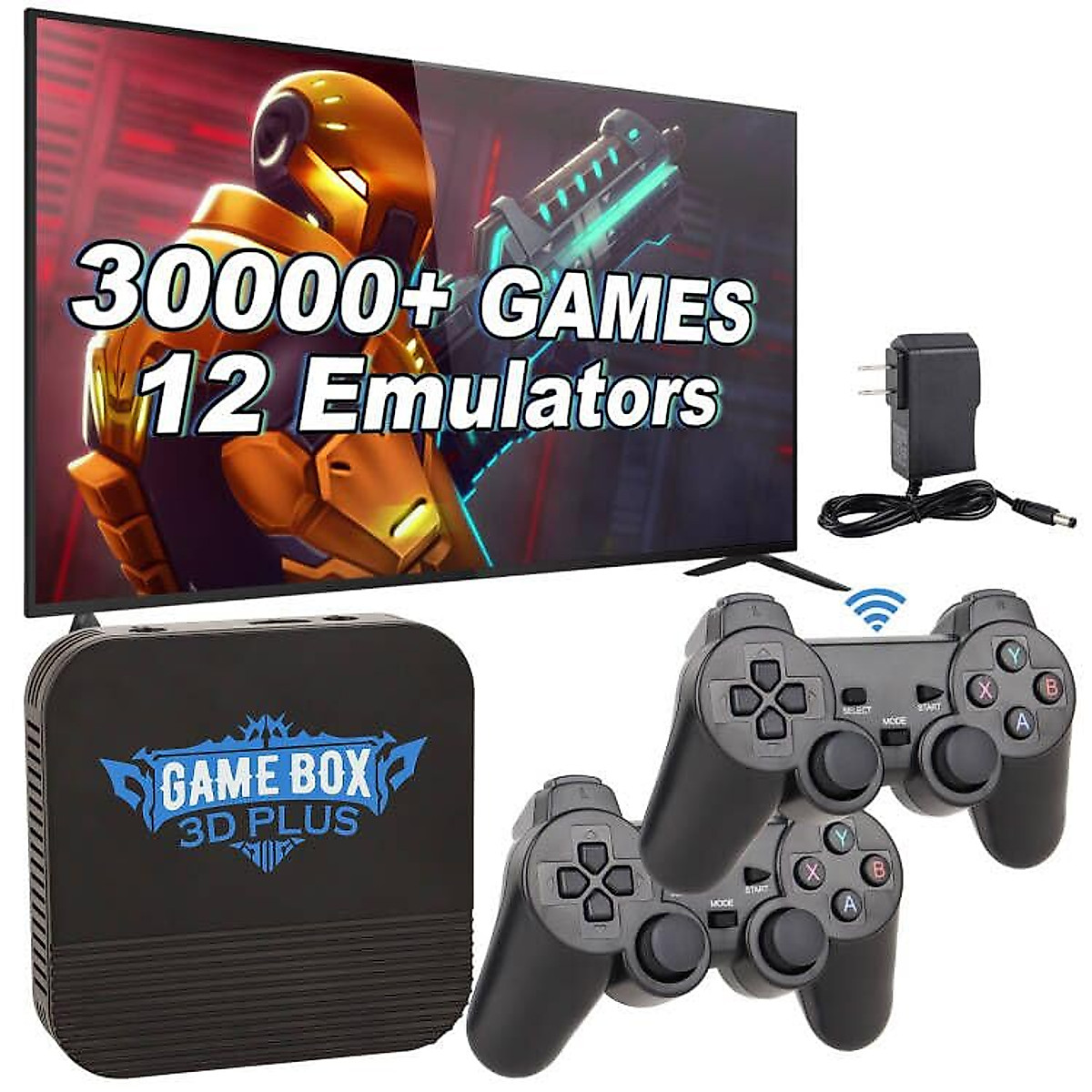 Wireless Retro Game Stick, HDMI 4K TV Input, Built in 30000+ 3D Classic Retro Games with Dual 2.4G Wireless Controllers