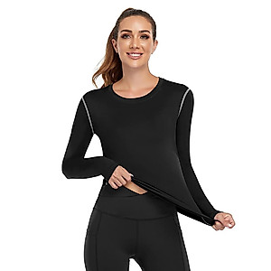 WANAYOU Women's Compression Shirt Dry Fit Long Sleeve Running Athletic T-Shirt Workout Tops (3 Pack(Black+White+Blue), Medium)
