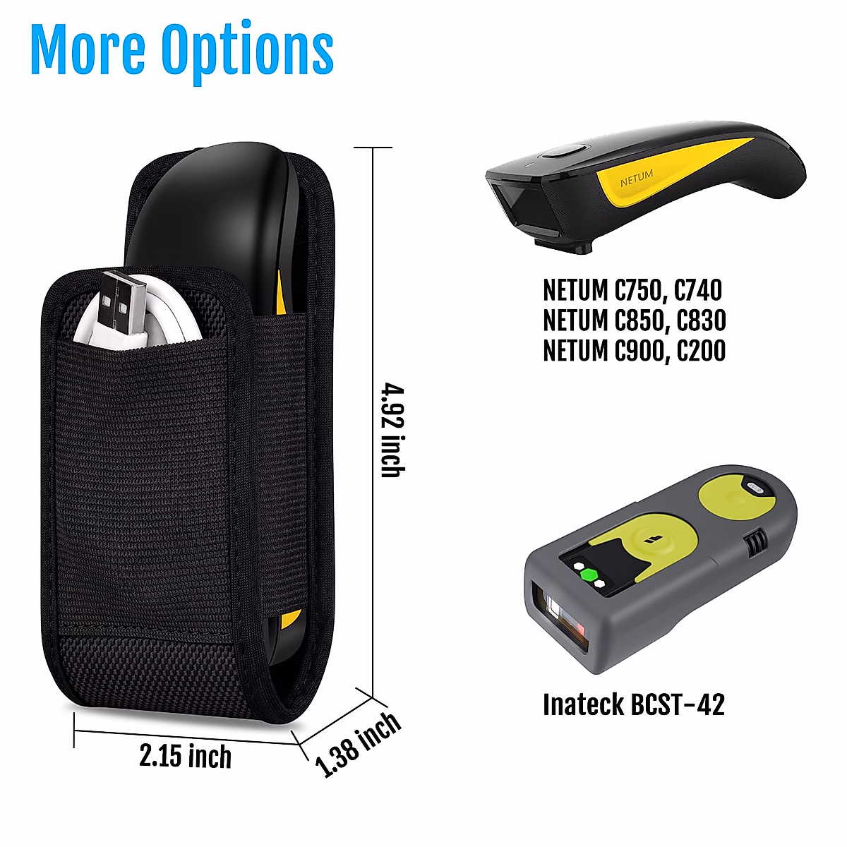 SOGCASE Small Scanner Holster for NETUM C750 C740 C850, Inateck BCST-42 Barcode Scanners Belt Holder Clip Pouch