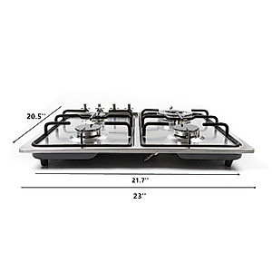 Gas Cooktop NG/LPG Gas Stove Cooktop Stove Burner Tempered Glass Cook Top Built in 4 Burners Gas Hob Grate Stovetop Cooker (4 Burners, 23'' x 20.5'')